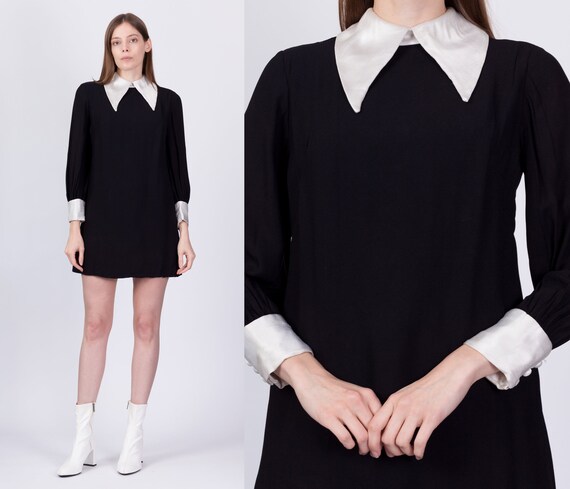 60s Gothic Wednesday Addams Mod Mini Dress Small Vintage | Etsy