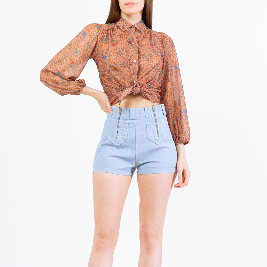 Vintage 70s Baby Blue High Waisted Double Zipper Shorts - Small, 27 ...