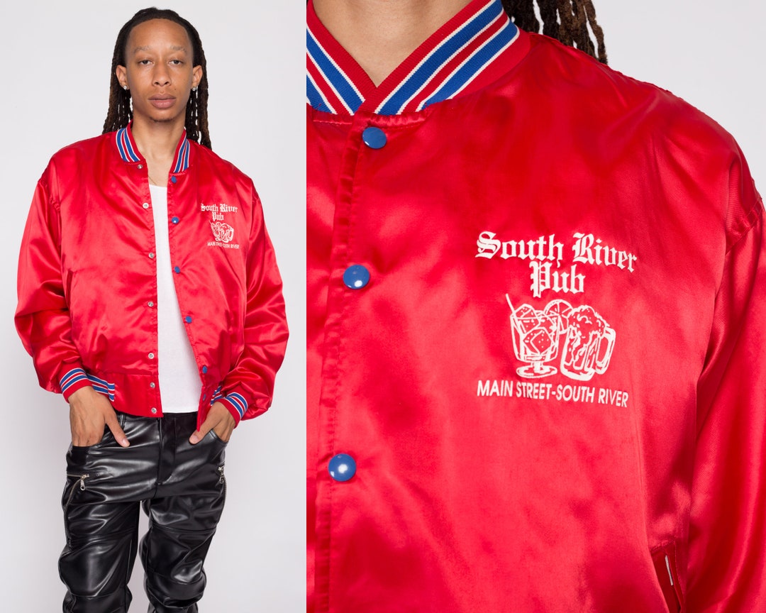 80s South River Pub Red Satin Bomber Jacket Men's XL Vintage New Jersey ...
