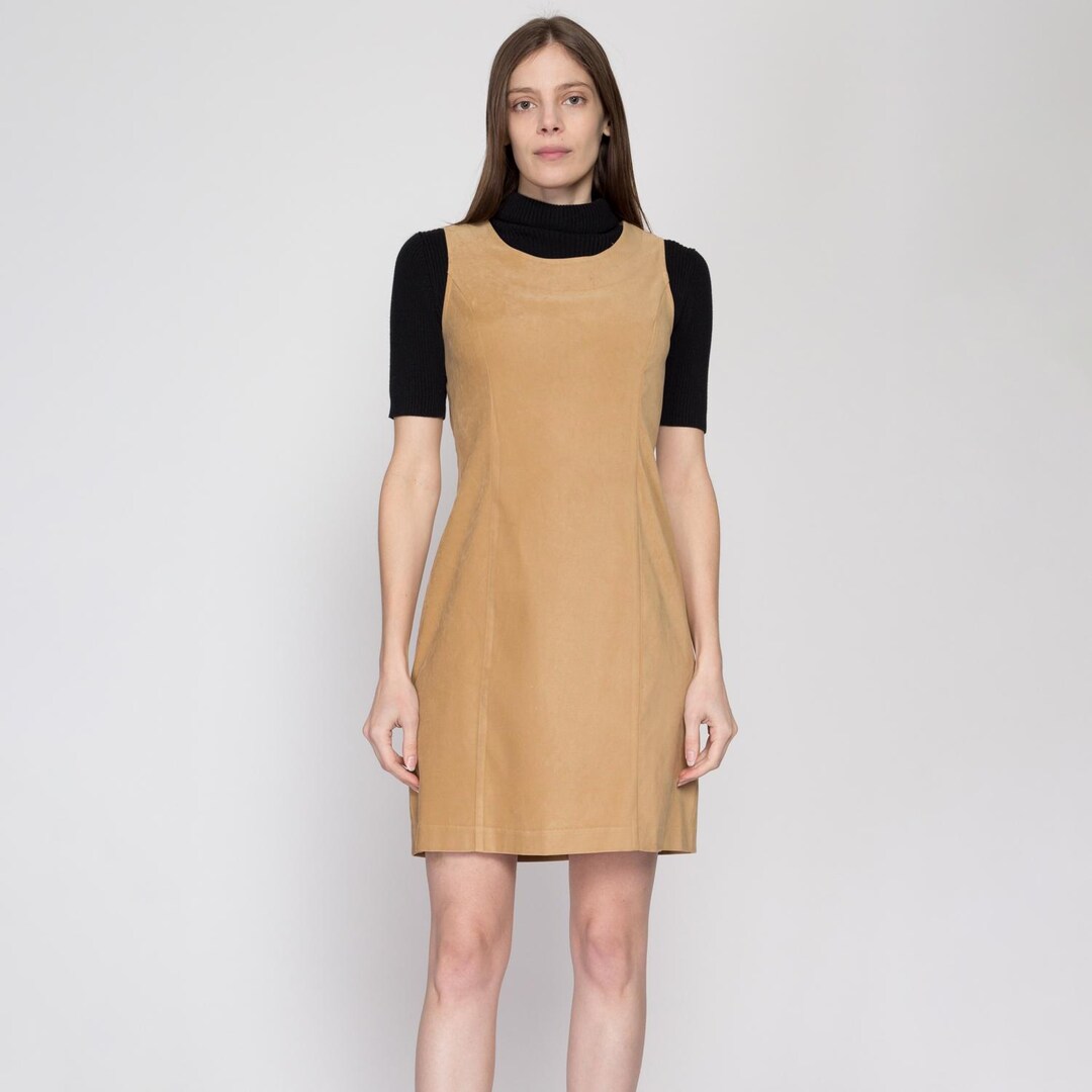 Vintage 90s Minimalist Tan Ultrasuede Mini Tank Dress - Medium ...