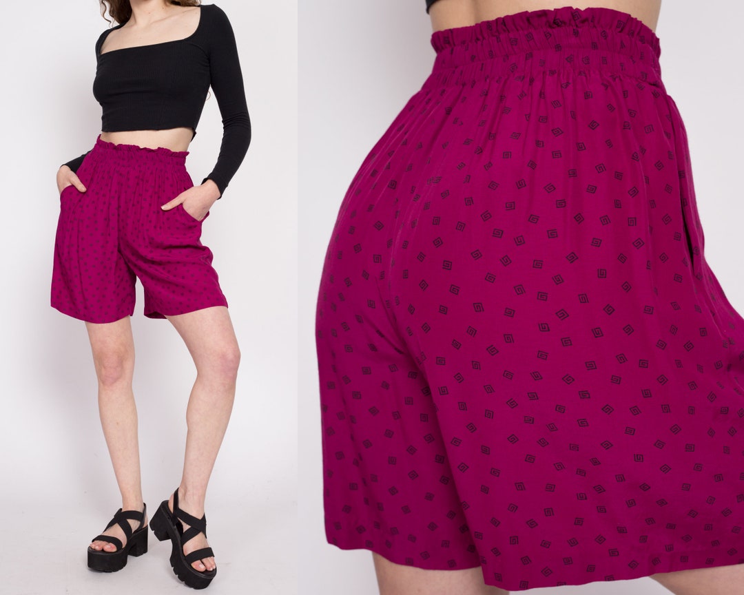 80s Swirly Polka Dot Print Magenta Shorts Small to Medium Vintage High ...