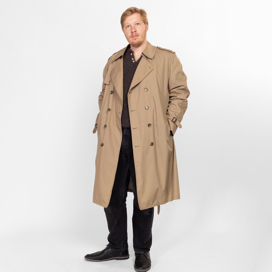 2X 80s London Fog Maincoats Khaki Belted Trench Coat 54 Long | Vintage ...
