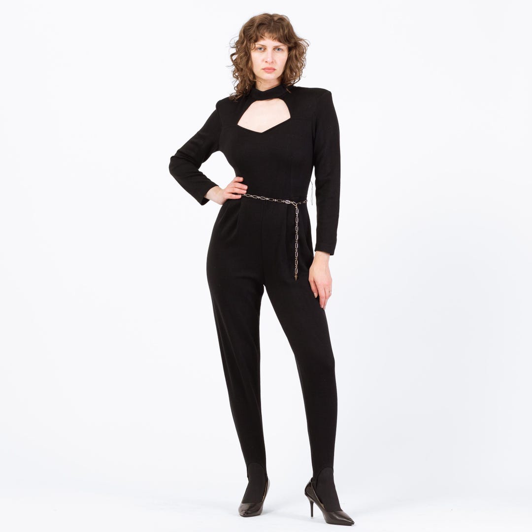 Vintage 80s Black Keyhole Neckline Catsuit - Small to Medium | Formal ...