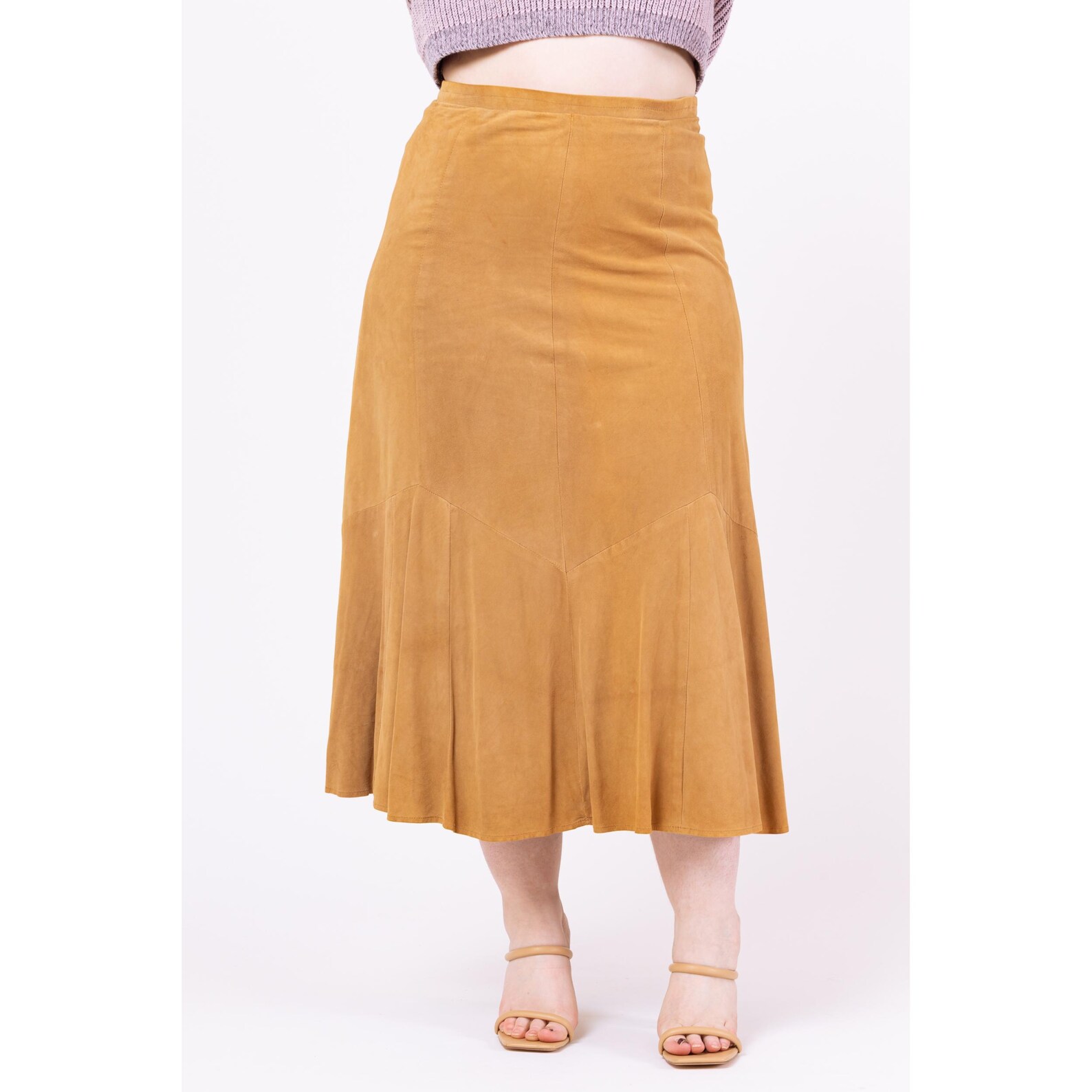 Vintage Y2K Boho Tan Suede Trumpet Hem Maxi Skirt - Large, 32.5" Waist ...