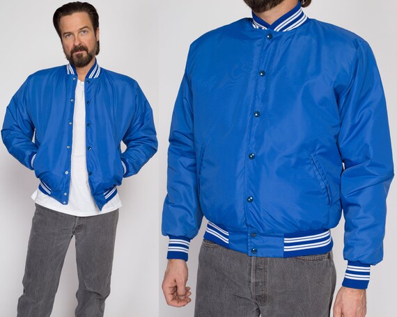 Medium 80s Blue Shearling Lined Varsity Jacket | Vint… - Gem