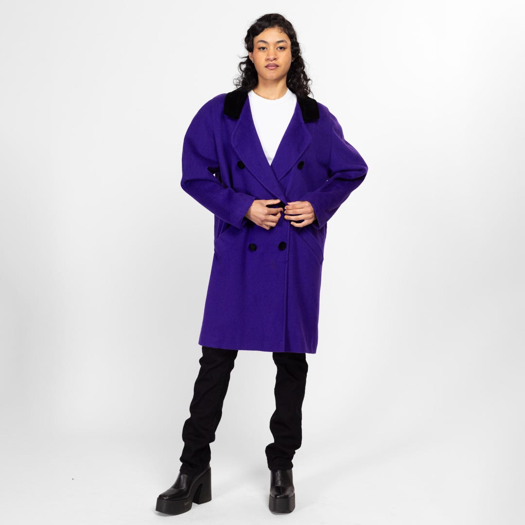 Medium 80s the Limited Royal Purple Oversized Wool Peacoat | Vintage ...