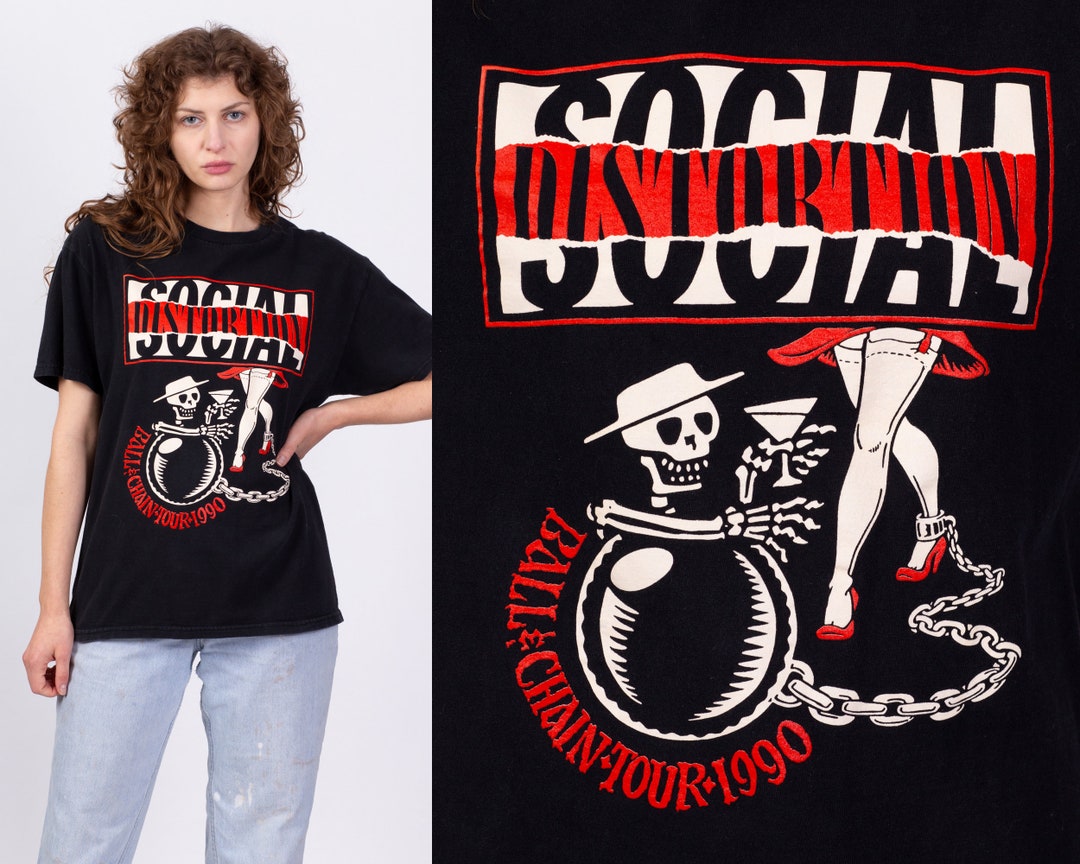 Large Vintage Social Distortion 1990 Ball & Chain Tour T Shirt Unisex ...