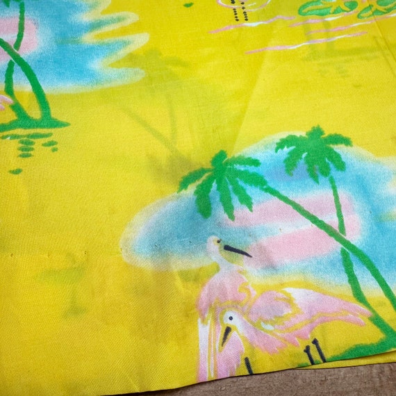 Medium 70s Yellow Flamingo & Palm Tree Print Halter M… - Gem