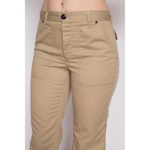 Small 70s Khaki Hip Hugger Rivet Flares | Vintage Mr.… - Gem