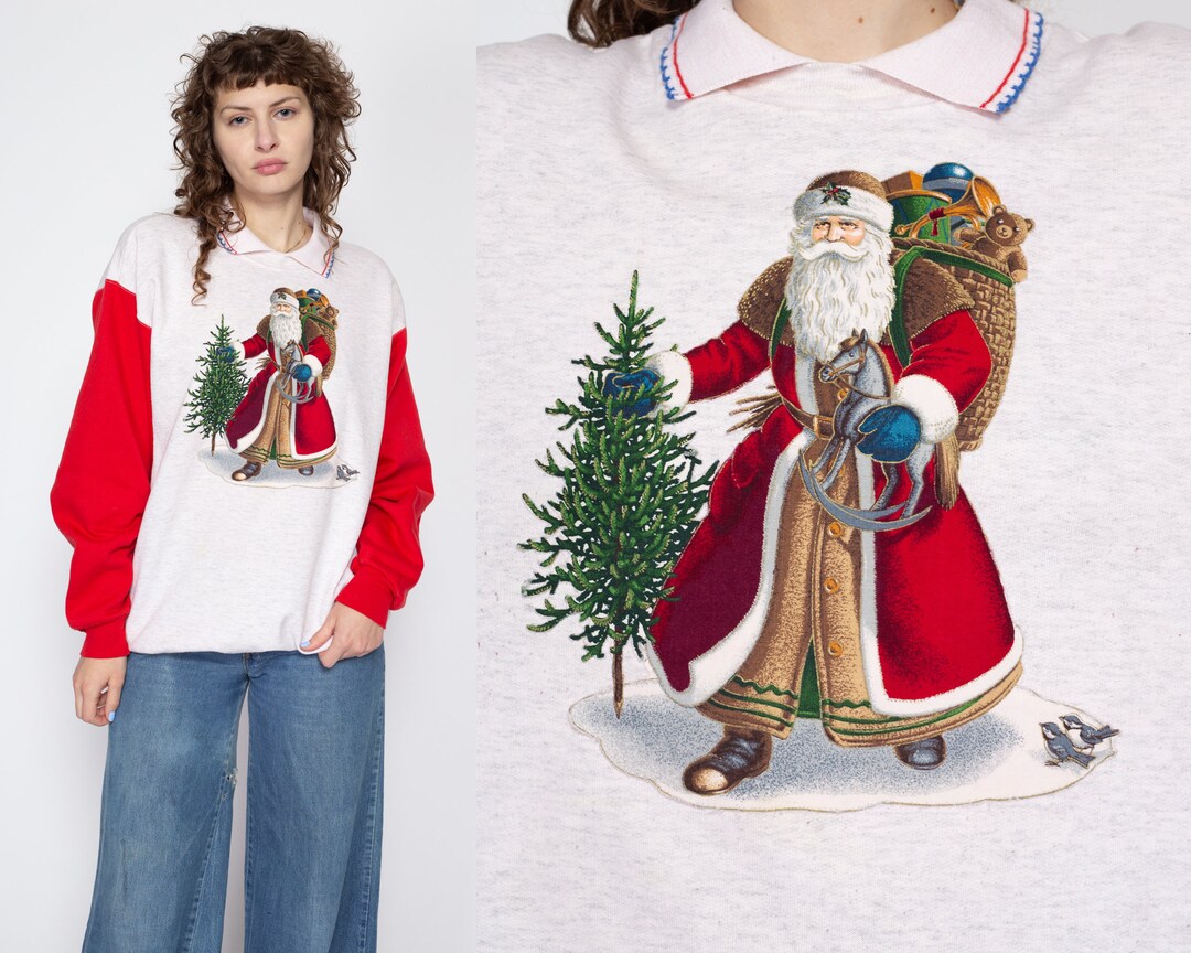 Large 90s Santa Claus Christmas Sweatshirt Vintage Red Color - Etsy