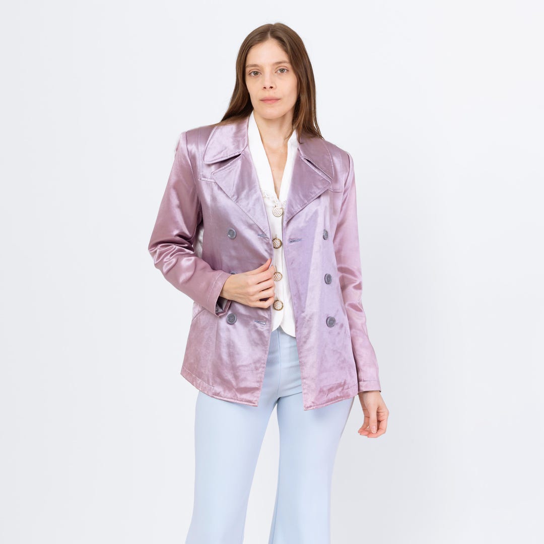 Vintage 90s Mod Faded Lilac Satin Jacket - Small | Double Breasted ...