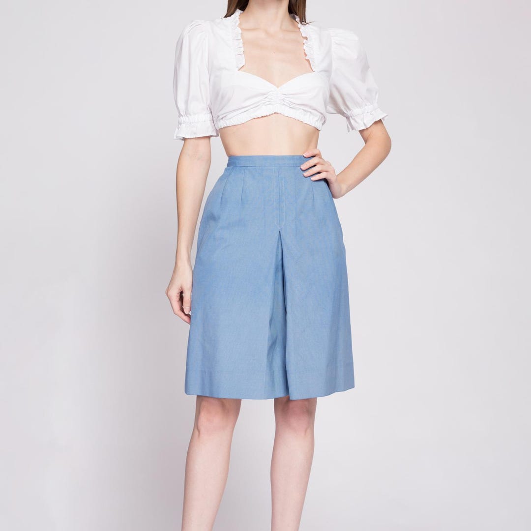 70s Blue High Waisted Culotte Skort - Small, 26.5" | Vintage Koret of ...