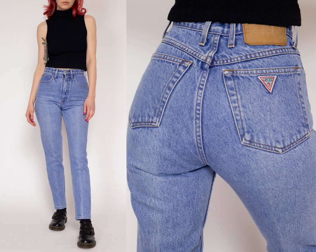 XXS 90s Guess High Waisted Stonewashed Jeans 23 Vintage Light Blue ...