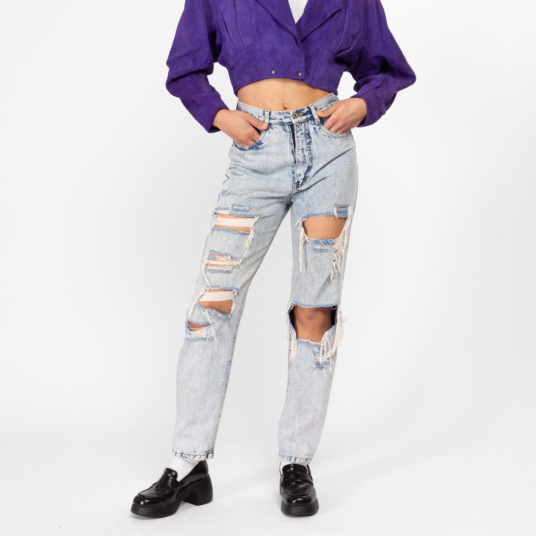 Small 80s Bonjour Distressed Acid Wash High Waisted Jeans 26.5 ...