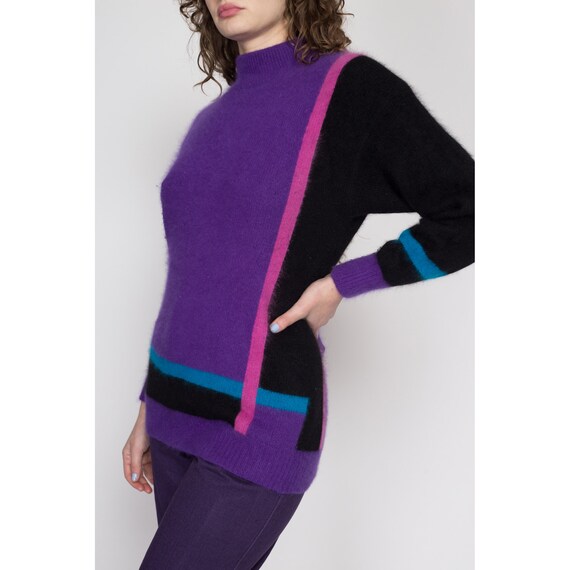 Medium 80s Purple Angora Color Block Sweater | Vintag… - Gem