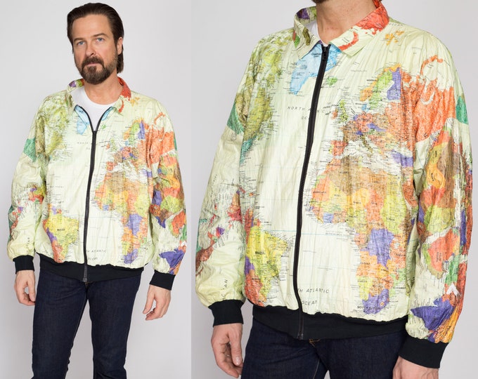 XL 80s World Map Tyvek Jacket | Vintage Kurt Cobain Lightweight ...