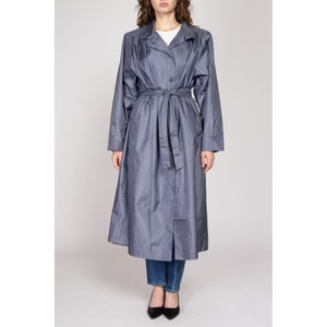 XL 80s Shiny Slate Grey Belted Trench Rain Jacket | Vintage British ...