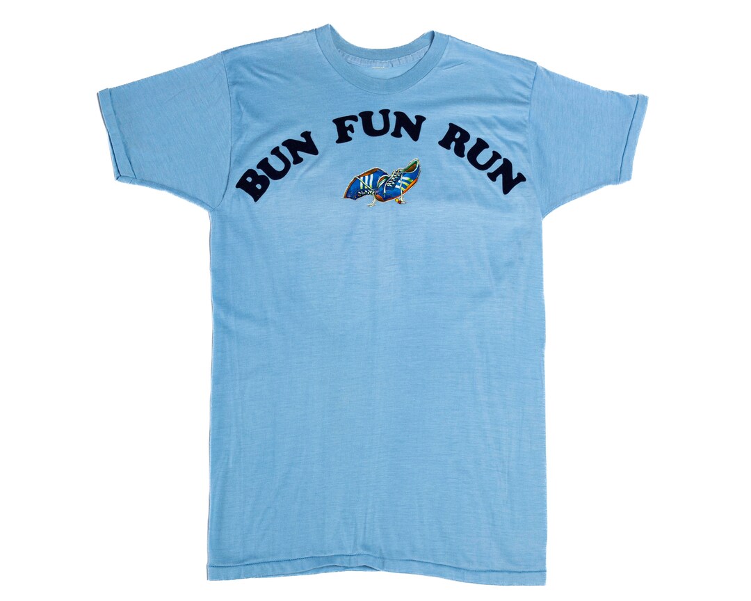 Small 80s Bun Fun Run T Shirt Unisex | Vintage Blue Iron on Felt ...