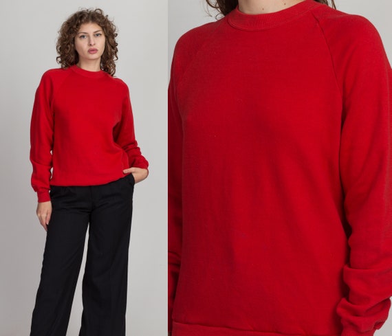 Medium 80s Red Raglan Sleeve Sweatshirt Unisex | Vint… - Gem