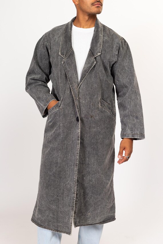 Medium 80s Acid Wash Grey Denim Duster Jacket | Vinta… - Gem