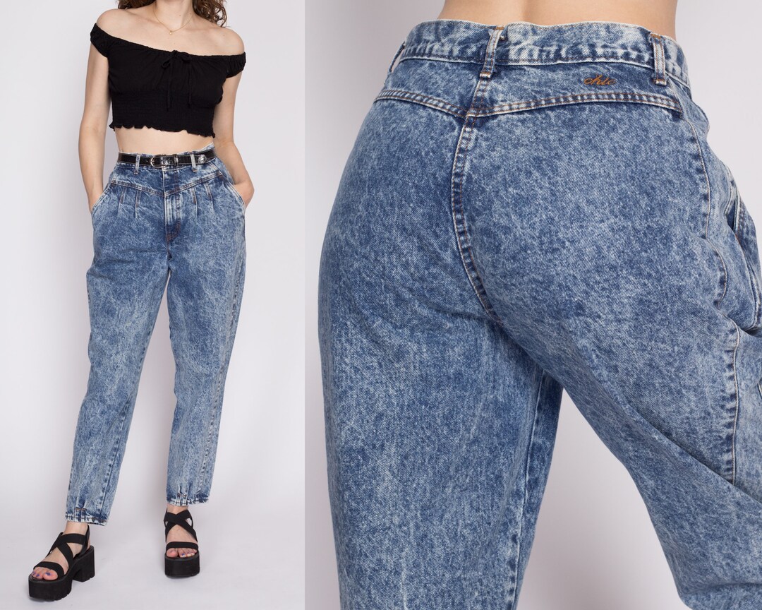 Large 80s Acid Wash Chic High Waisted Jeans 31 Vintage Pleated Denim ...