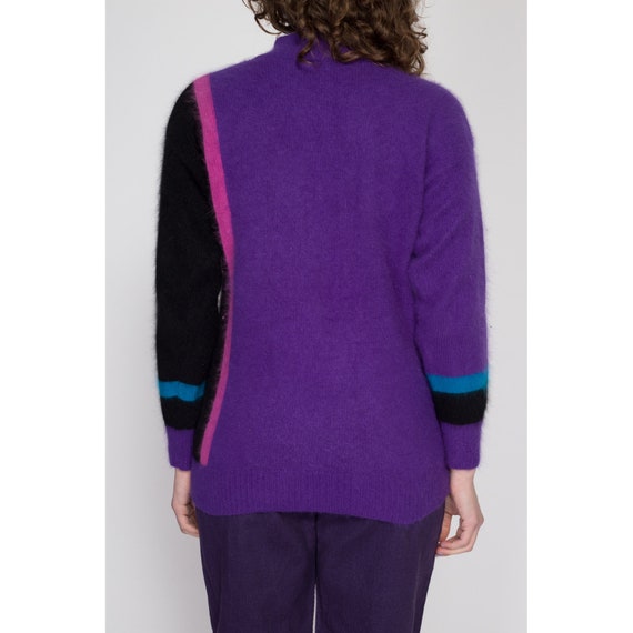 Medium 80s Purple Angora Color Block Sweater | Vintag… - Gem