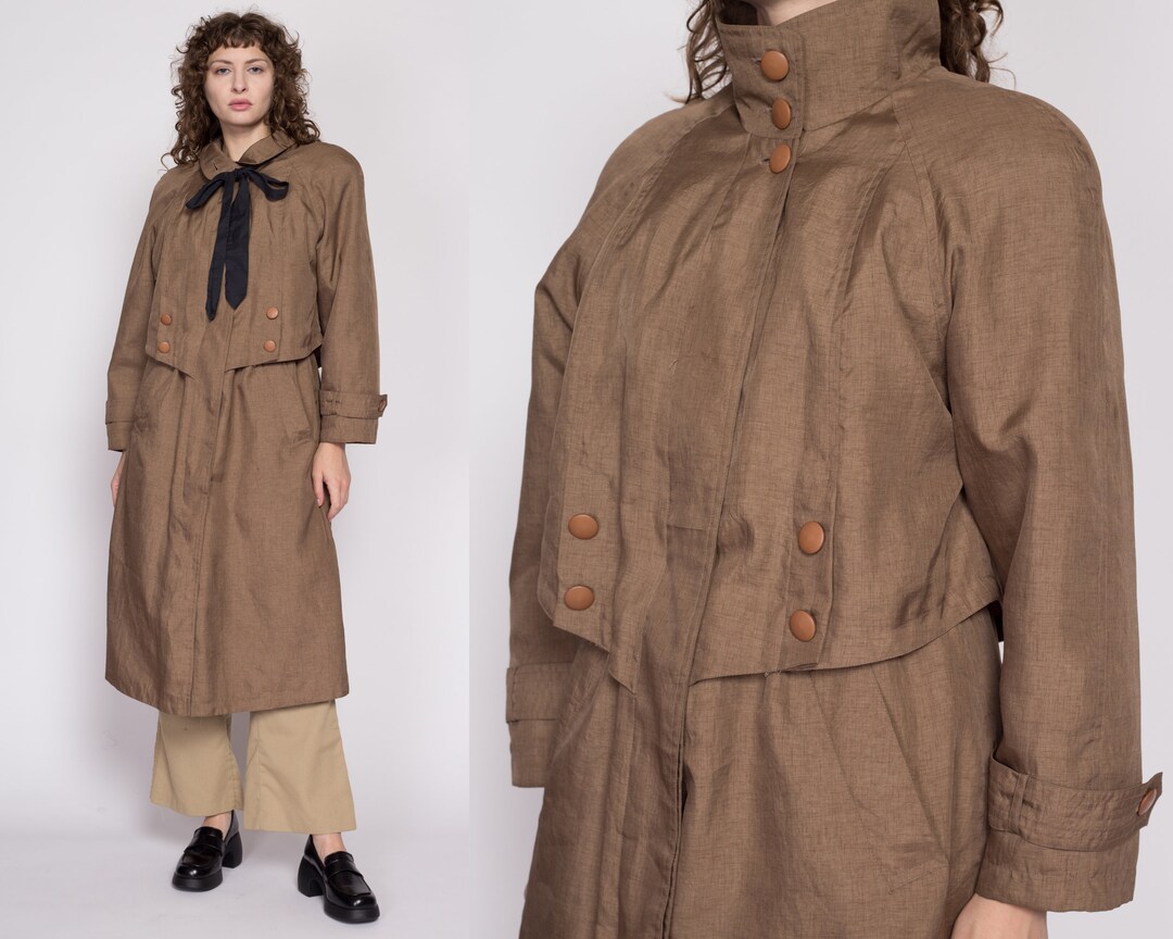Medium 80s Brown New Wave Trench Coat Vintage Komitor Minimalist Long ...