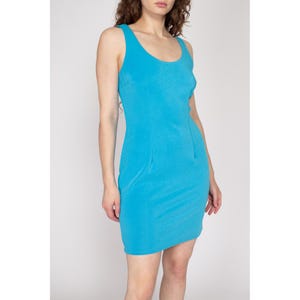Medium 90s Blue Mini Bodycon Tank Dress Vintage Sleeveless Slinky ...