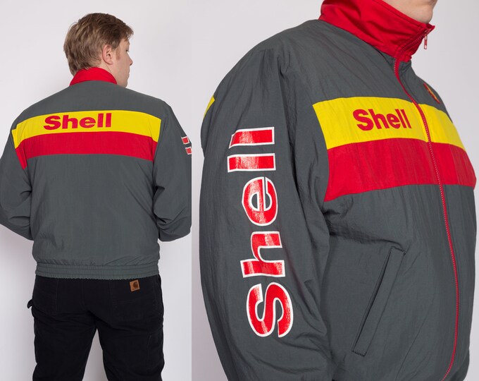 90s Shell Gas Station Sponsor Jacket Men's XL Vintage Yellow Red ...