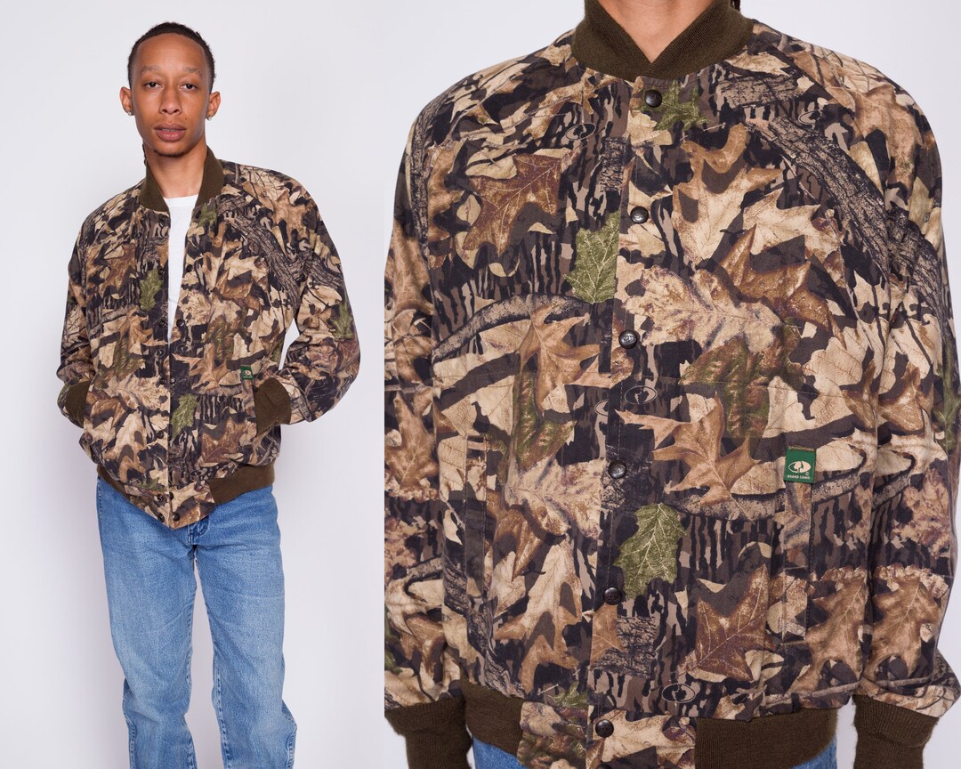 Medium 90s Mossy Oak Camo Print Bomber Jacket | Vintage Leaf Print ...