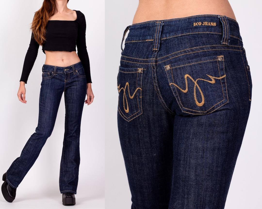 XS Y2K Dark Wash Low Rise Bootcut Jeans Vintage Stretchy Denim 2000s ...