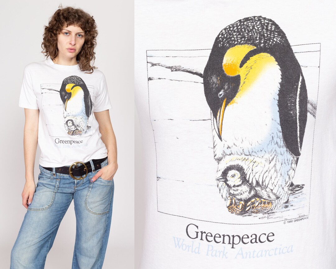 Small 80s Greenpeace Emperor Penguin T Shirt Vintage World Park ...