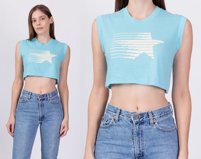 80s Blue Star Crop Top Small to Medium | Vintage Graphic Cropped Tank ...