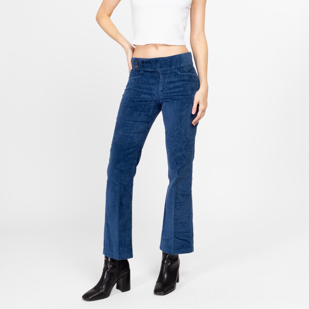 Small 70s Blue Corduroy Kick Flare Pants | Vintage Cords Mid Rise Retro ...