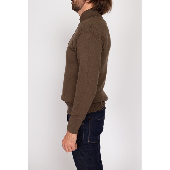 70s Olive Wool Distressed Military Henley Sweater - L… - Gem