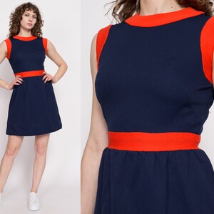 60s 70s Mod Navy Blue Color Block Mini Dress - Small | Vintage A Line ...