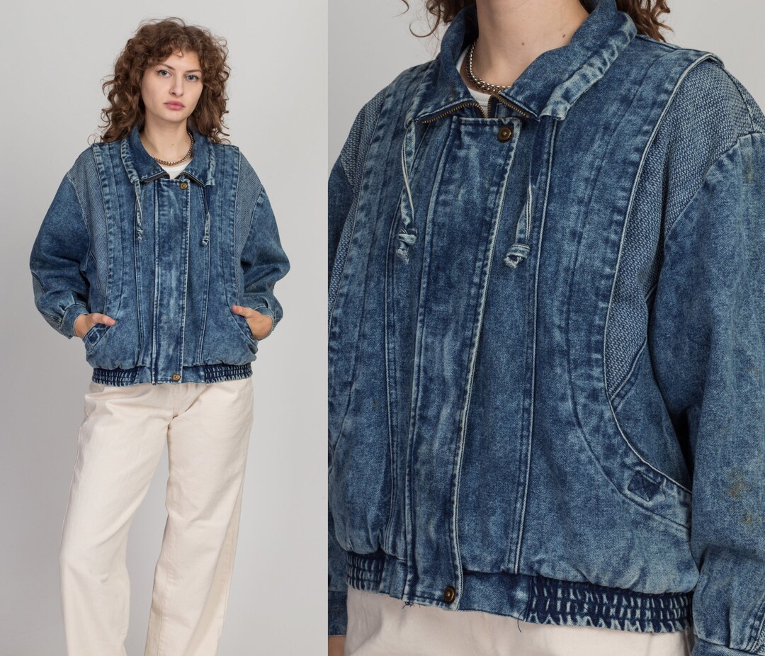80s Acid Wash Denim Jacket Large Vintage Distressed - Etsy