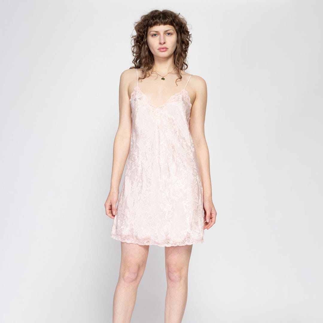 Medium 90s Victoria's Secret Baby Pink Floral Slip Dress | Vintage ...