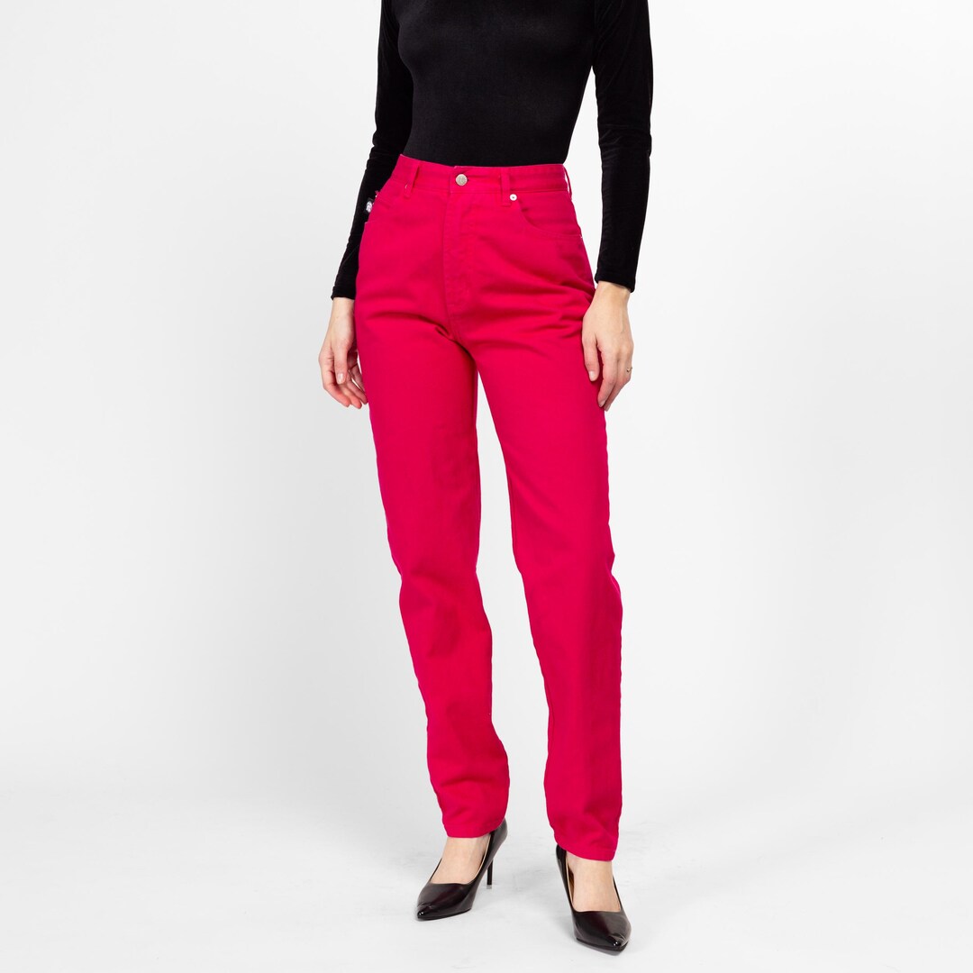 Small 90s Hot Pink High Waisted Jeans 27" | Vintage Denim Tapered Leg ...