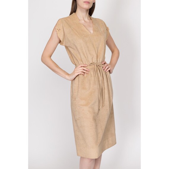 Small 70s Tan Ultrasuede Midi Dress | Vintage Cut Out… - Gem
