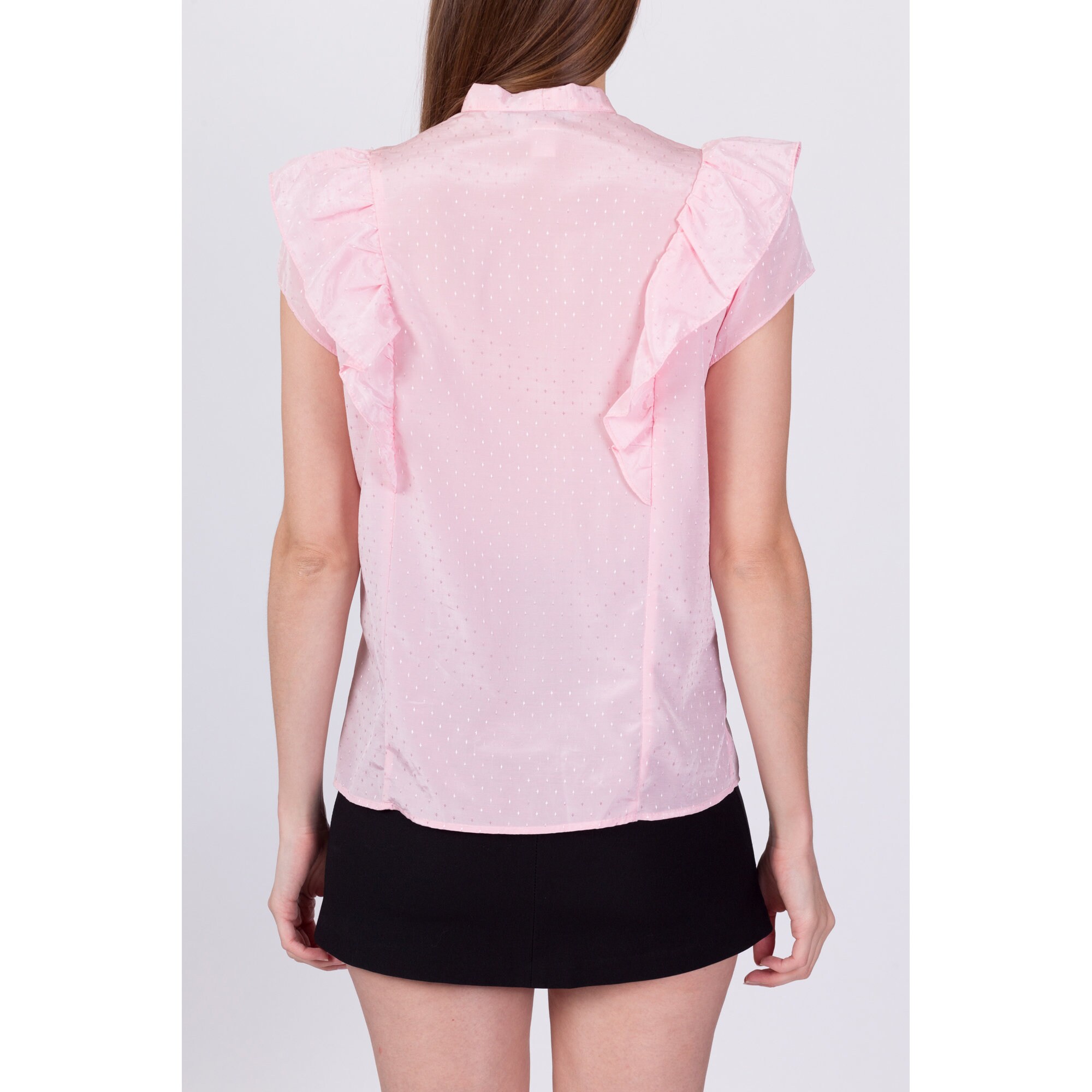 Vintage Pink Satin Ruffle Blouse Small Retro Ascot Tie - Etsy