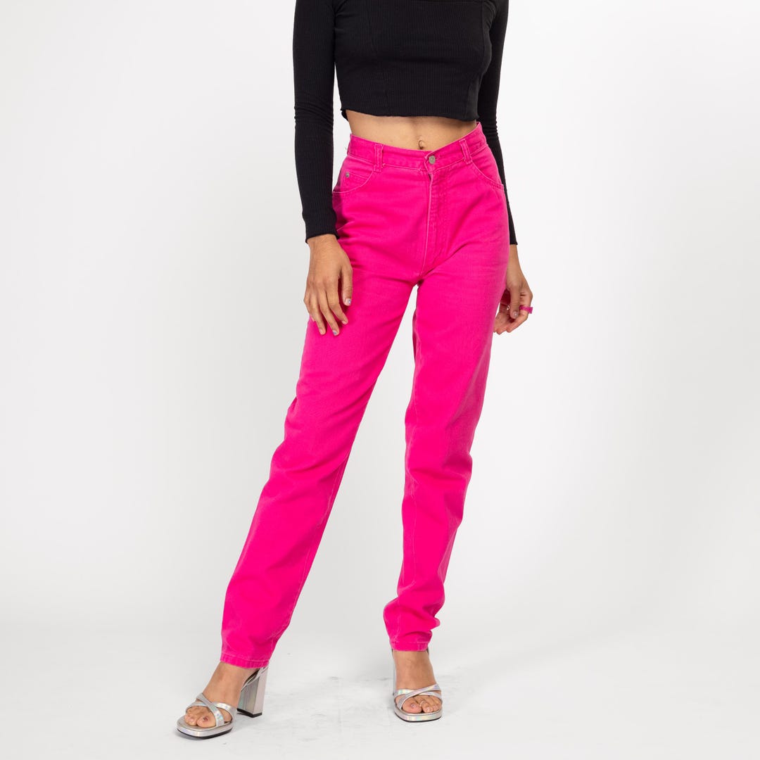 Small 90s Hot Pink High Waisted Jeans 26.5" | Vintage Denim Tapered Leg ...