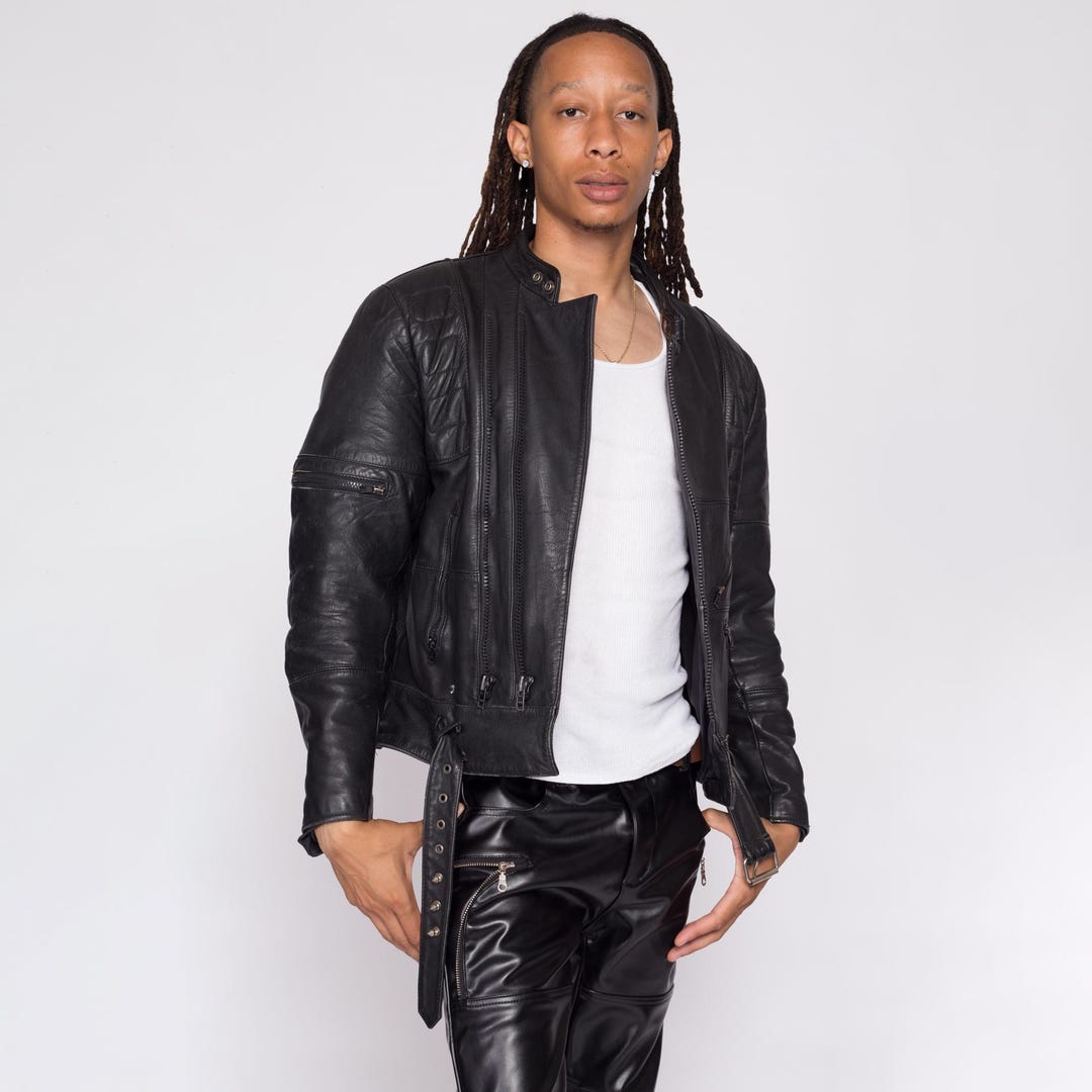 90s Wilsons Black Leather Padded Moto Jacket Men's Large, Size 44 ...