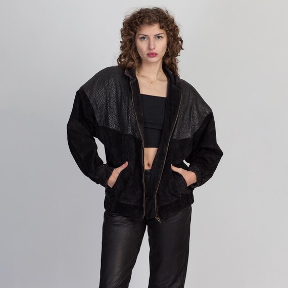 Medium 80s Snakeskin Embossed Suede Moto Jacket | Vin… - Gem