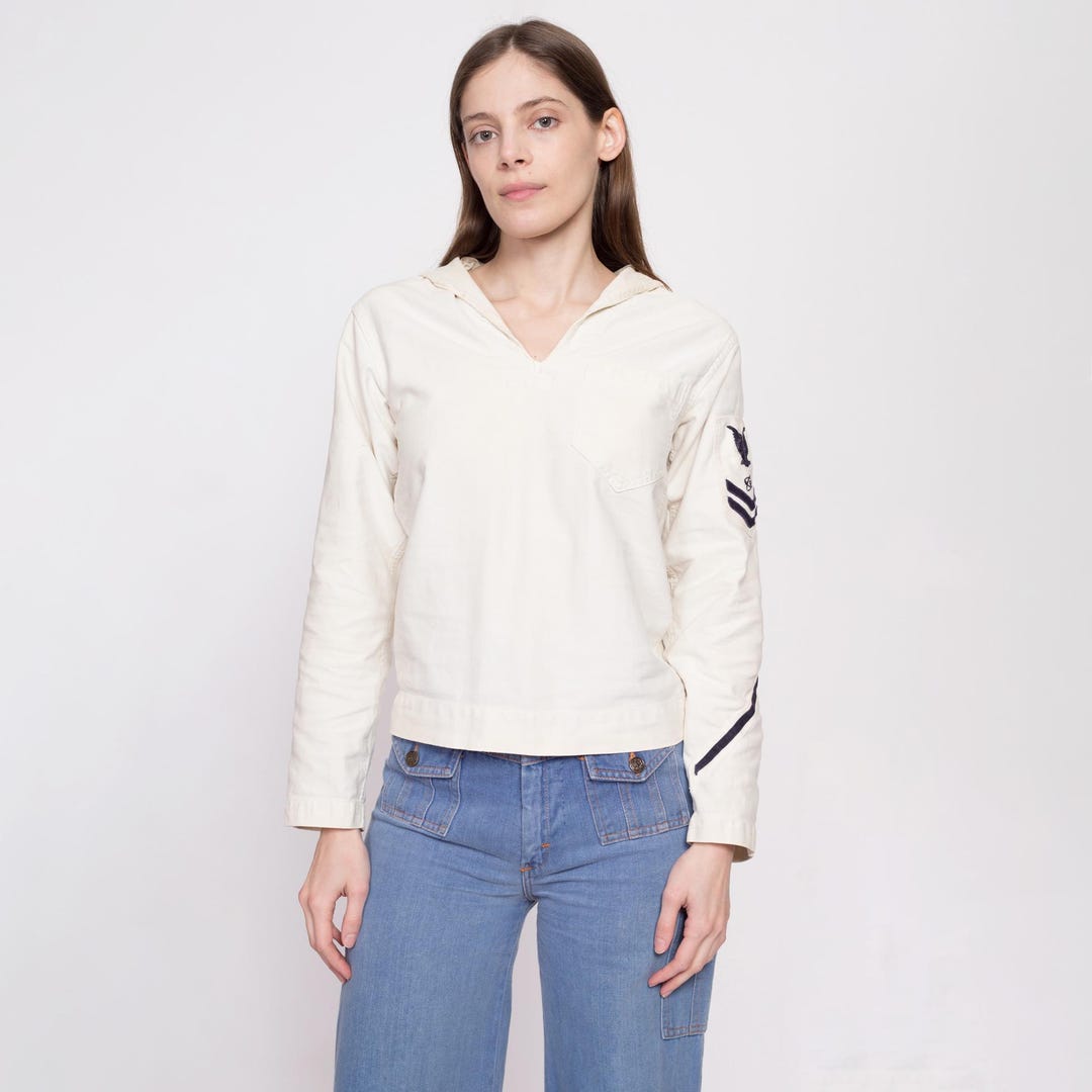 XS 1940s US Navy Middy Sailor Shirt | Vintage Rare WWII Era White ...