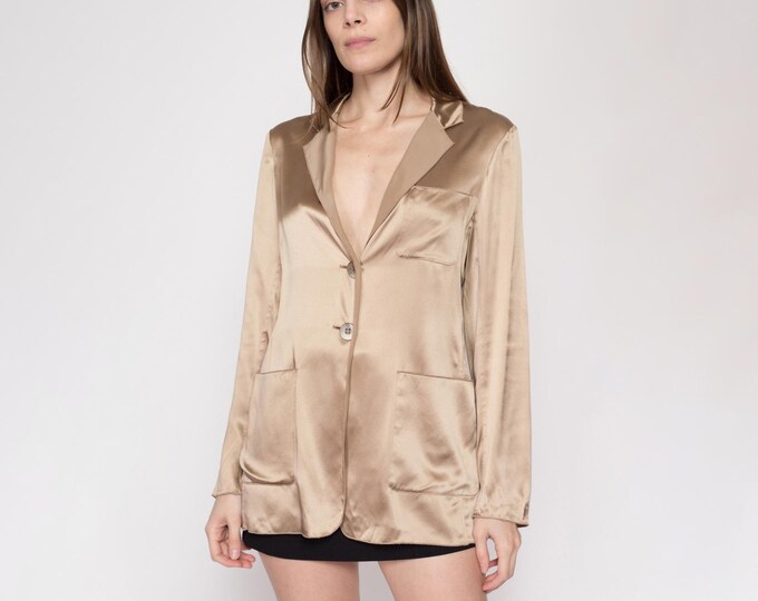 Sm-med 90s Gold Silk Satin Bell Cuff Blouse | Vintage Button up Long ...