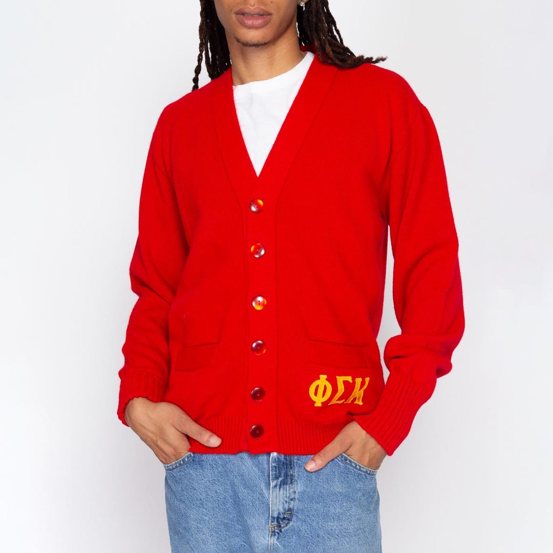 Large 70s Red Phi Sigma Kappa Fraternity Cardigan | Vintage V Neck ...