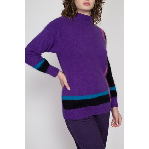 Medium 80s Purple Angora Color Block Sweater | Vintag… - Gem