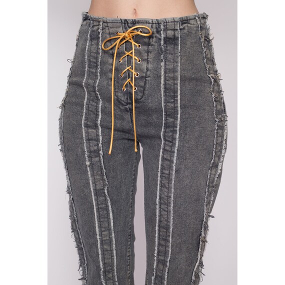 Sm-Med Y2K Grey Denim Frayed Lace Up Jeans | Vintage … - Gem