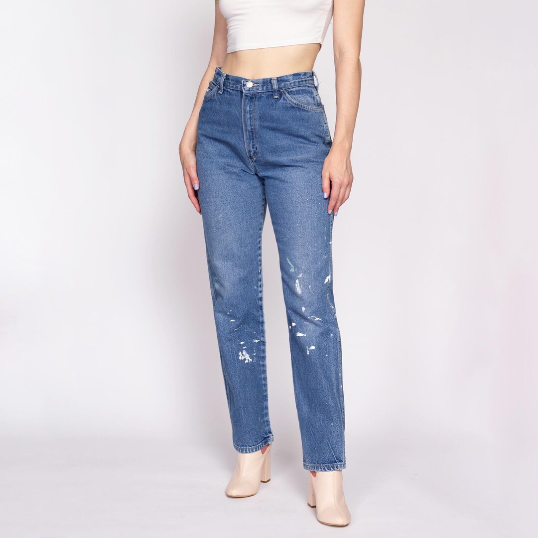 80s Wrangler High Waisted Paint Splattered Jeans Medium, 28" | Vintage ...